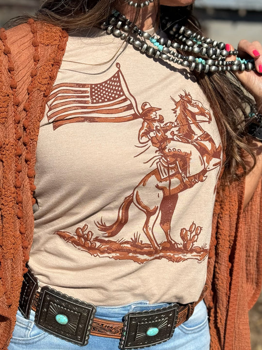Western Patriotic Cowboy Tan Graphic Tee by Texas True Threads – Horse ...