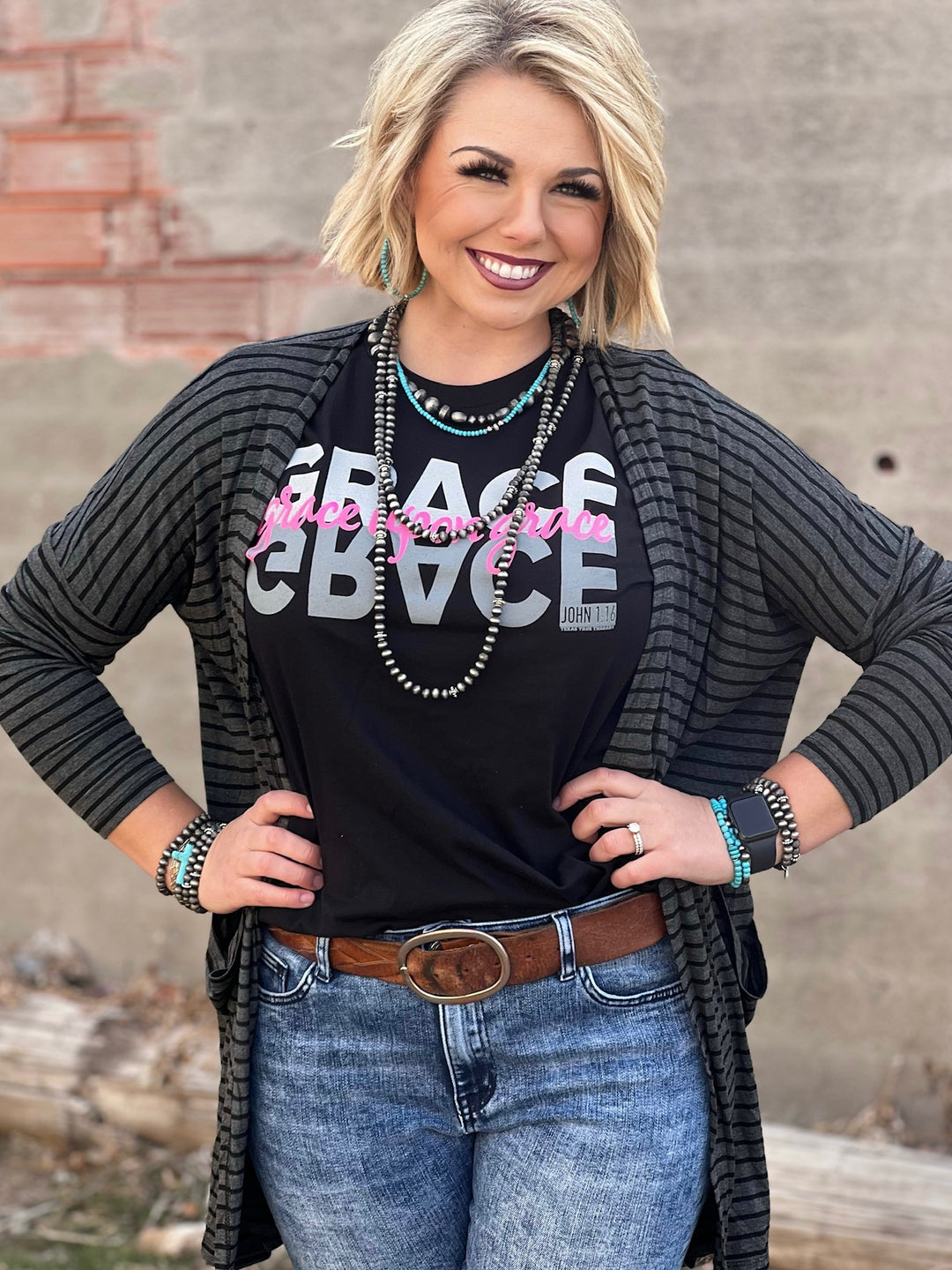 Suzy Grey & Black Striped Cardigan by Texas True Threads – Horse Creek ...
