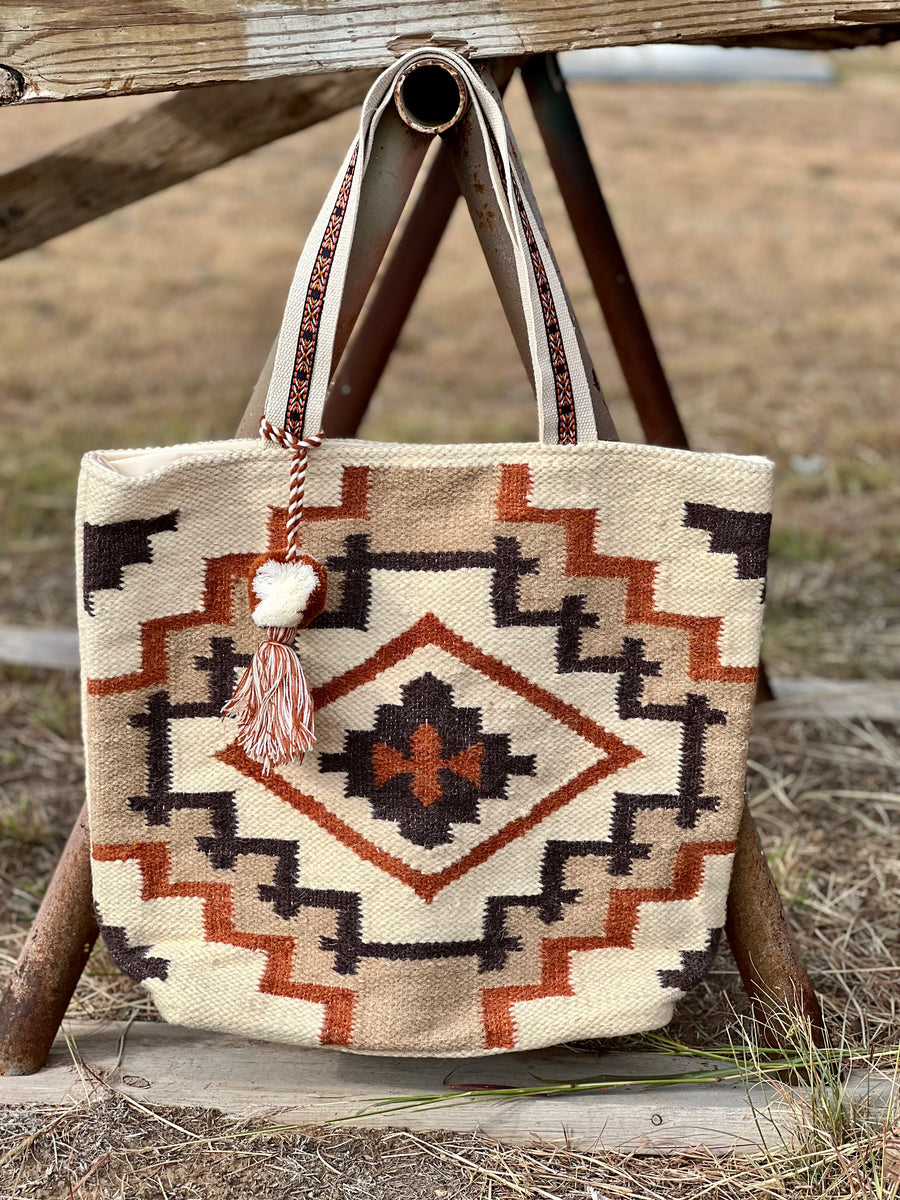 Aspen Tan & Rust Woven Aztec Tote – Horse Creek Boutique